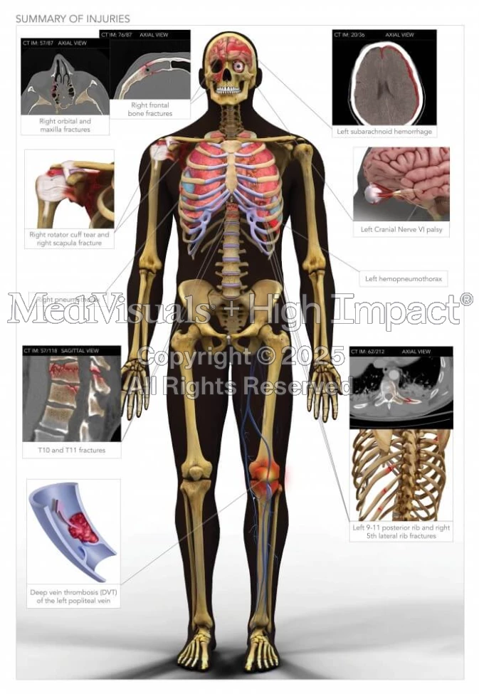Trial Graphic Showing Full Body Injuries | MediVisuals + High Impact