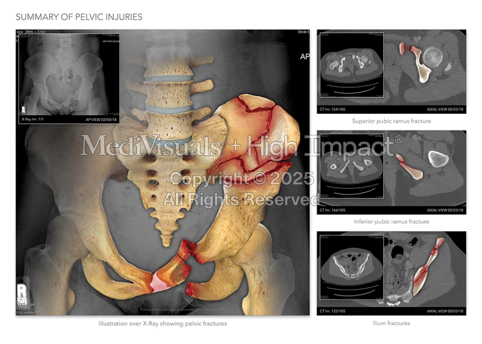 Trial Illustrations - Pelvic Injuries | MediVisuals + High Impact